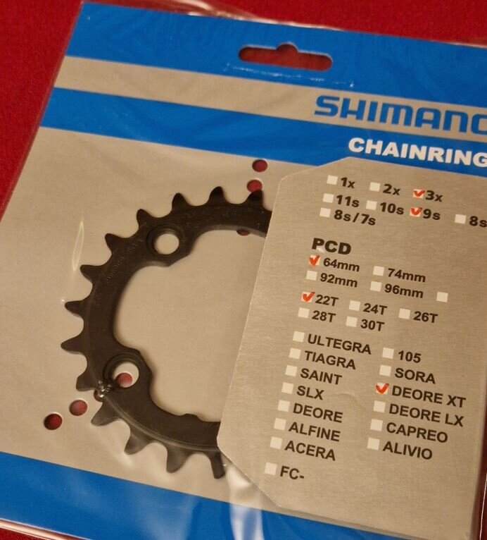 Shimano Deore XT FC-M770 Kettenblatt, 9-fach, 64mm Lochkreis, 22 Zähn