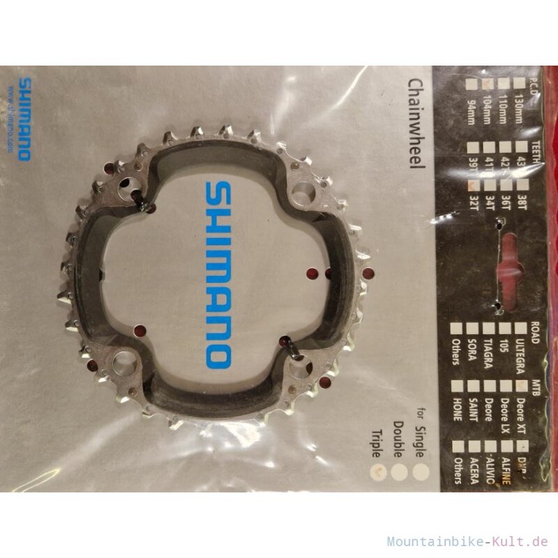 Shimano Deore XT FC-M770 Kettenblatt, 9-fach, 104mm Lochkreis, 32 Zäh