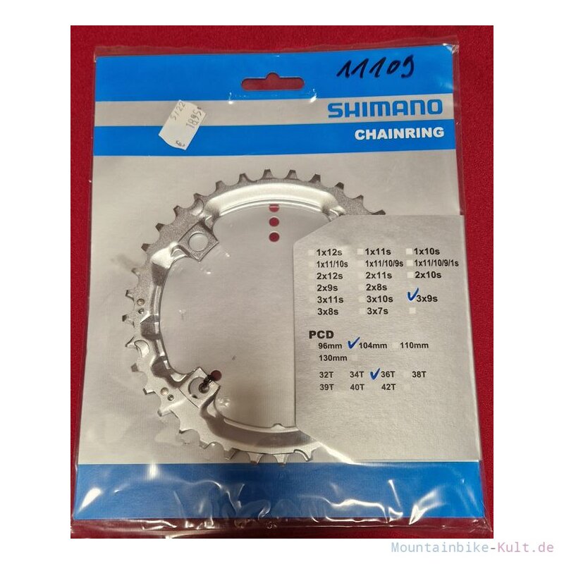 Shimano Deore FC-M510 Kettenblatt, 3x9-fach, 104mm Lochkreis, 36 Zähn, 12,99